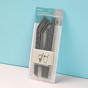 MINISO 12 Pack Reusable Stainless Steel Metal Straws with Travel Case and Cleaning Brush, Long Drinking Straws for Tumblers, for Hot or Cold Drinks
