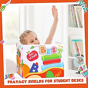 48 Pack Privacy Boards for Students Classroom Shields Cardboard Desk Dividers Trifold Test Privacy Folders Desk Partition Panel with Motivational Messages for Home School Supplies (Stylish Style)