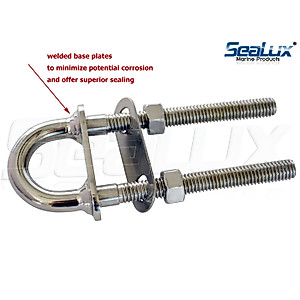 SeaLux Marine 3/8" Stock Fixed Welding Plate Bow Eye Stern Eye U-Bolt 4-1/2" Length with 3" Stud Length