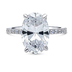 BERRICLE Sterling Silver Solitaire Wedding Engagement Rings 5.5 Carat Oval Cut Cubic Zirconia CZ Hidden Halo Ring for Women, Rhodium Plated Size 6