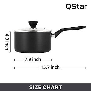QStar Hard-Anodized Aluminum 3.5qt Nonstick Sauce Pan in Black with Lid and Cool Touch Handles