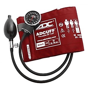ADC - 720-11AR Diagnostix 720 Pocket Aneroid Sphygmomanometer with Adcuff Nylon Blood Pressure Cuff, Adult, Red