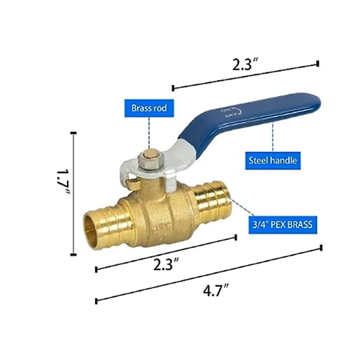 Brass Hose Barb Ball Valve Kit-4Pcs 3/4" Ball Valve,PEX Brass Full Port Shut-off Ball Valve,Quarter Turn HOT (RED) COLD (BLUE) of Water Stop Shut off (4 pack Ball Valves 3/4)