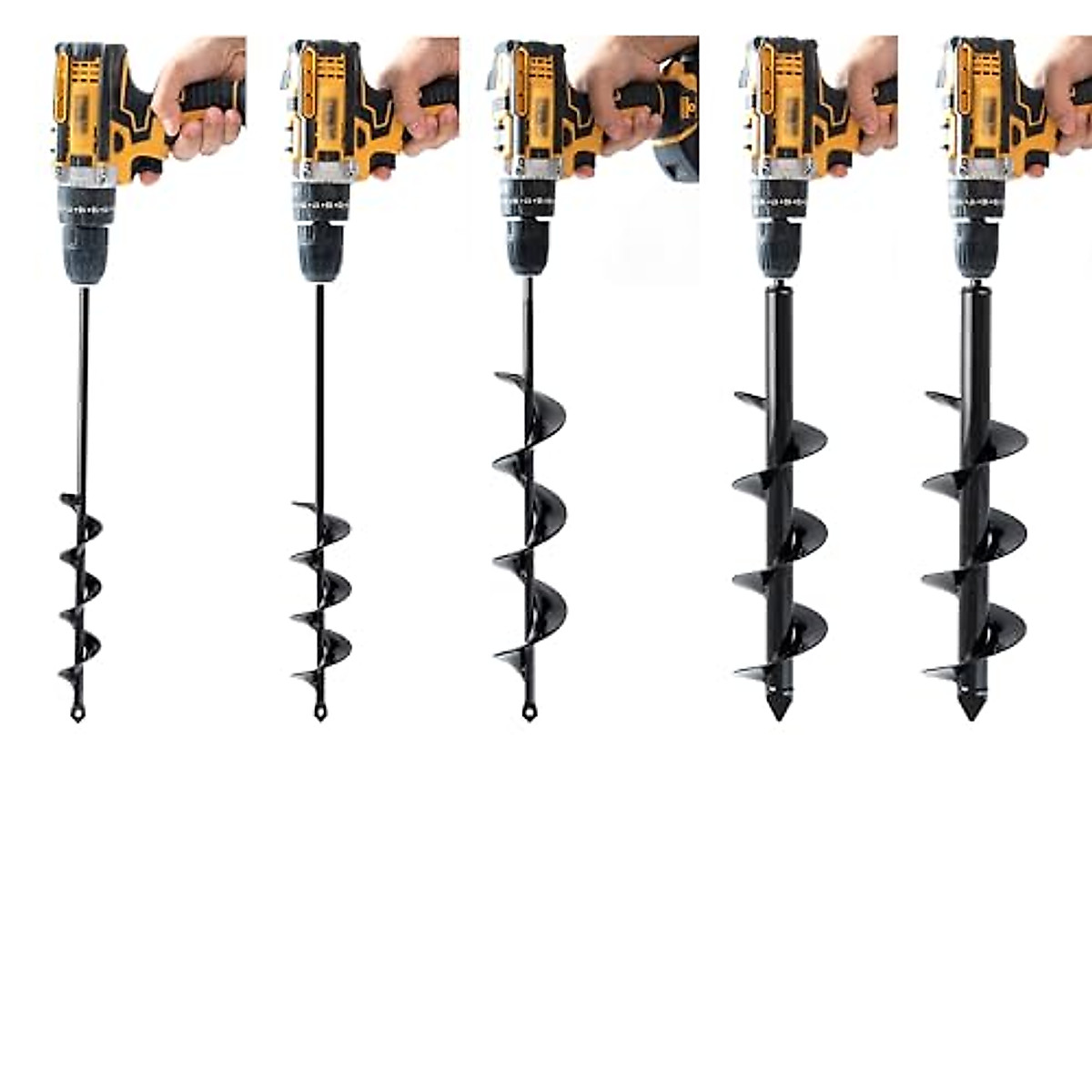 VASGOR Set of 5 Auger Drill Bit for Planting (1.6x16", 2x16", 2.6x16", 3x16", 3.5x16") - Easy Planter Garden Auger - Bulb & Bedding Plant Augers - Post Hole Digger for 3/8” Hex Drive Drill