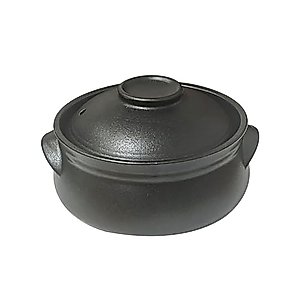 Korean Premium Stoneware Black Casserole Clay Pot with Lid,For Cooking Hot Pot Dolsot Bibimbap and Soup .(1100ml)