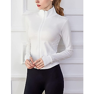 Yeokou Womens Active Zip Up Seamless Sports Running Track Jacket Tops with Thumbhole（White-S）
