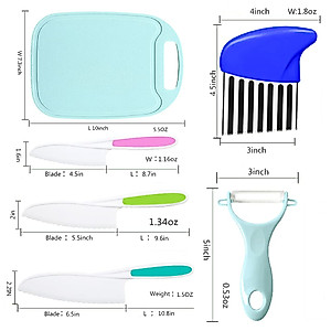 6 Pieces Kids Knife Set, Kids Safe Cooking Knives, Nylon Kids Kitchen Knife ， Crinkle Cutter, Serrated Edges Plastic Toddler Knife Kids Knives ， Y Peeler, Cutting Board