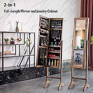 Ntufrest Standing Full-Length Mirror Jewelry Armoire, Lockable Jewelry Organizer, Large capability frame Mirror Jewelry Cabinet, Exclusive Dressing Jewelry Organizer