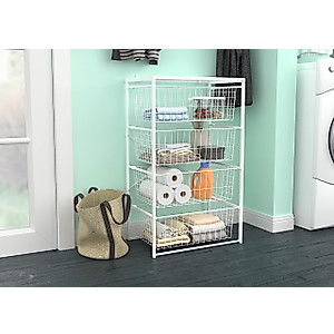 ClosetMaid Wire Basket 4 Drawer Organizer Unit with Shelf for Pantry, Closet, Clothes, Linens, Sturdy Steel, Easy Assembly, White