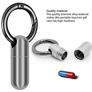 1 Pack Micro Keychain Pill Holder, Portable Mini Size Titanium Alloy Pill Box Case, Waterproof & Lightweight Keychain Pill Container for Emergency Outdoor Travel Camping