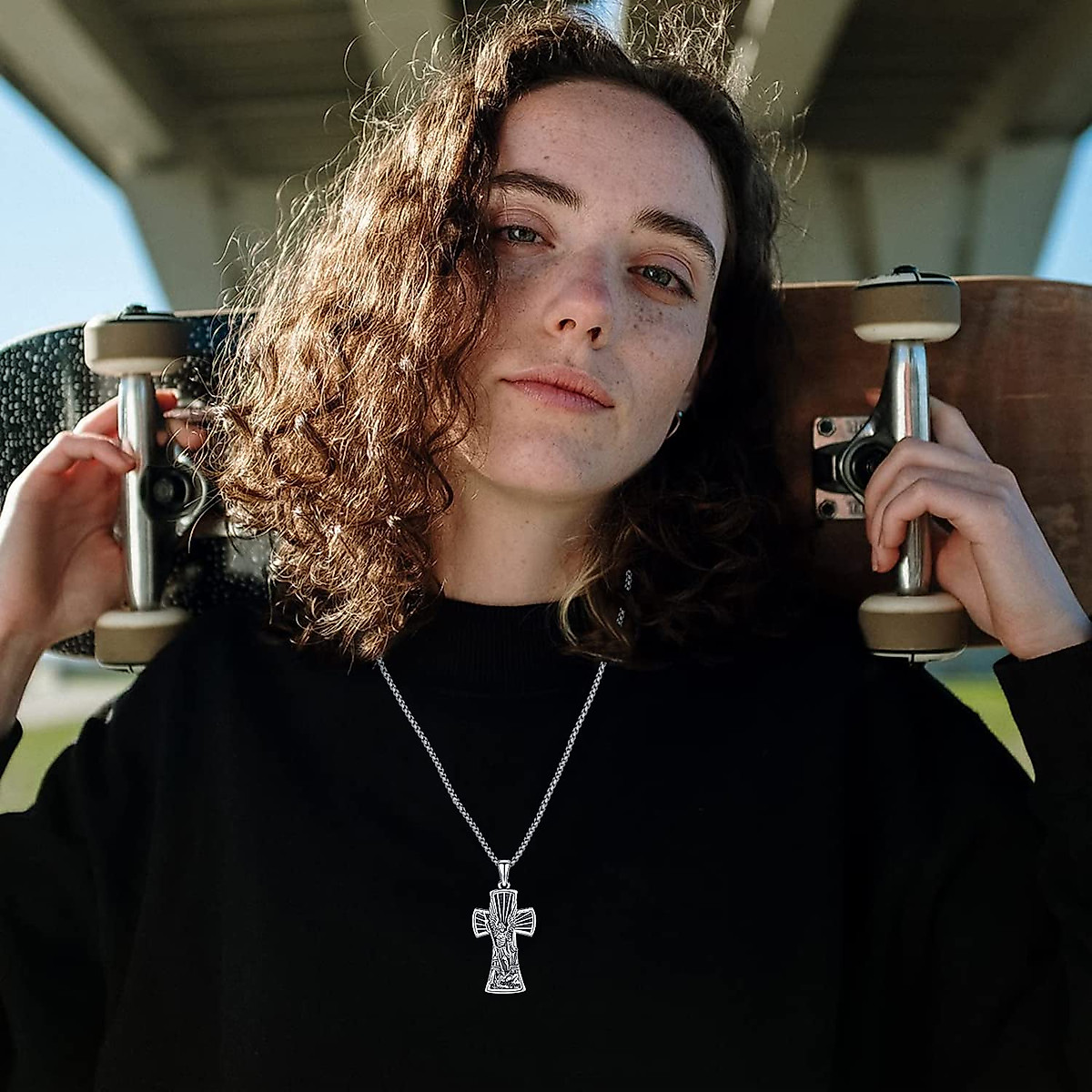 Odinstone St Michael The Archangel Pendant Necklace Sterling Silver Saint Michael Necklace for Men Women, St Michael Medal Cross Necklace, Catholic Religious Jewelry Gifts