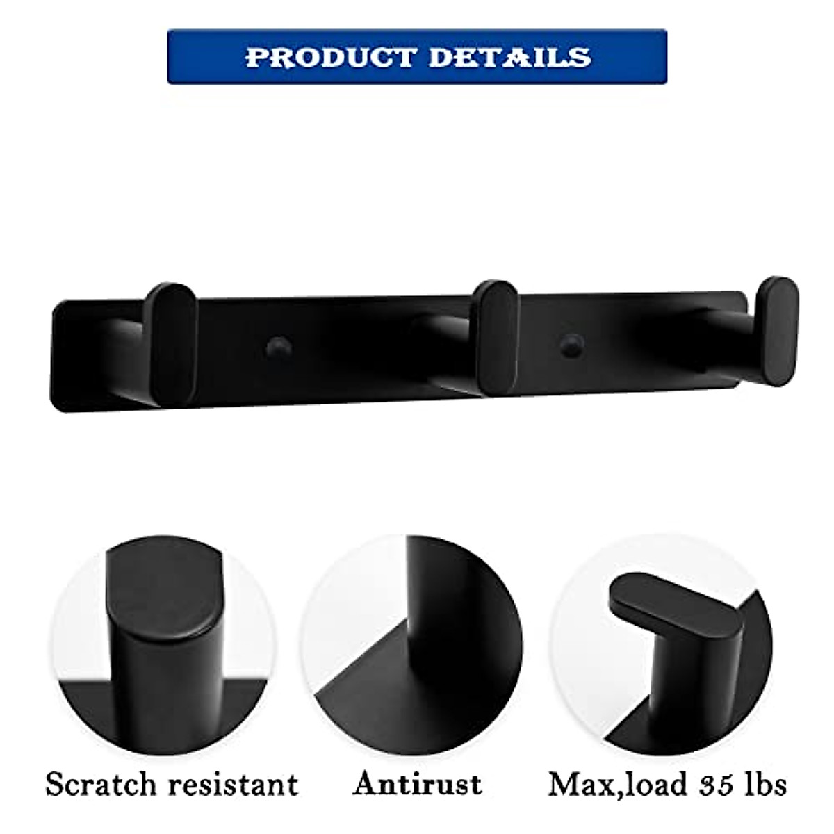 Potaosey 2-Pack Black Wall Coat Rack, Wall Mounted Coat Rack with 3 Hook,Modern Style Coat Rack Wall Mounted,Metal Coat Hooks Rail for Coat Hat Key Bathroom Bedroom Hotel Entryway