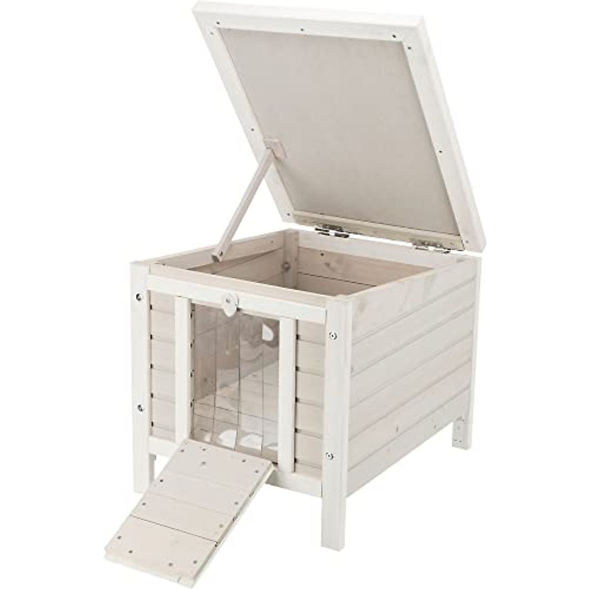 TRIXIE Small Pet House, Wooden Outdoor Shelter, Weatherproof Pet Home, Ideal for Cats, Rabbits, Bunnies, Guinea Pigs, Lt. Gray