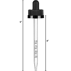 Comfort Axis Calibrated Marked Glass Eye Dropper Caps, Fits only 4 oz 22-400 width (0.866 Inches) Neck Finish Bottles, Black (12 Pack)