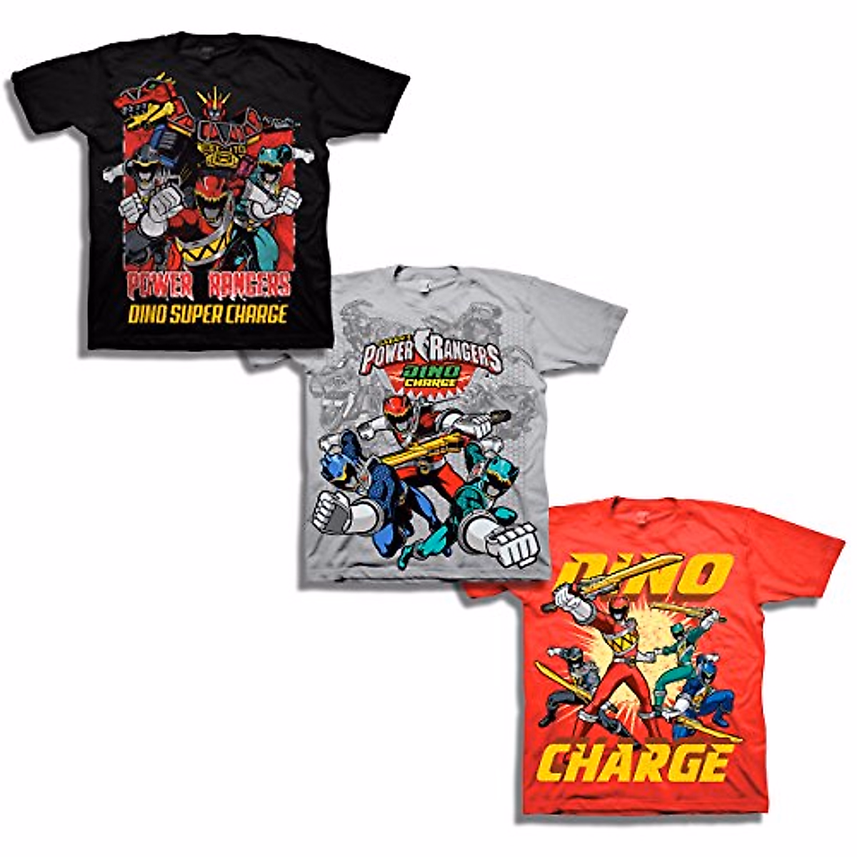Power Rangers boys Super Dino Charge 3 Pack Tee Bundle T Shirt, Black/Silver/Royal, Medium US