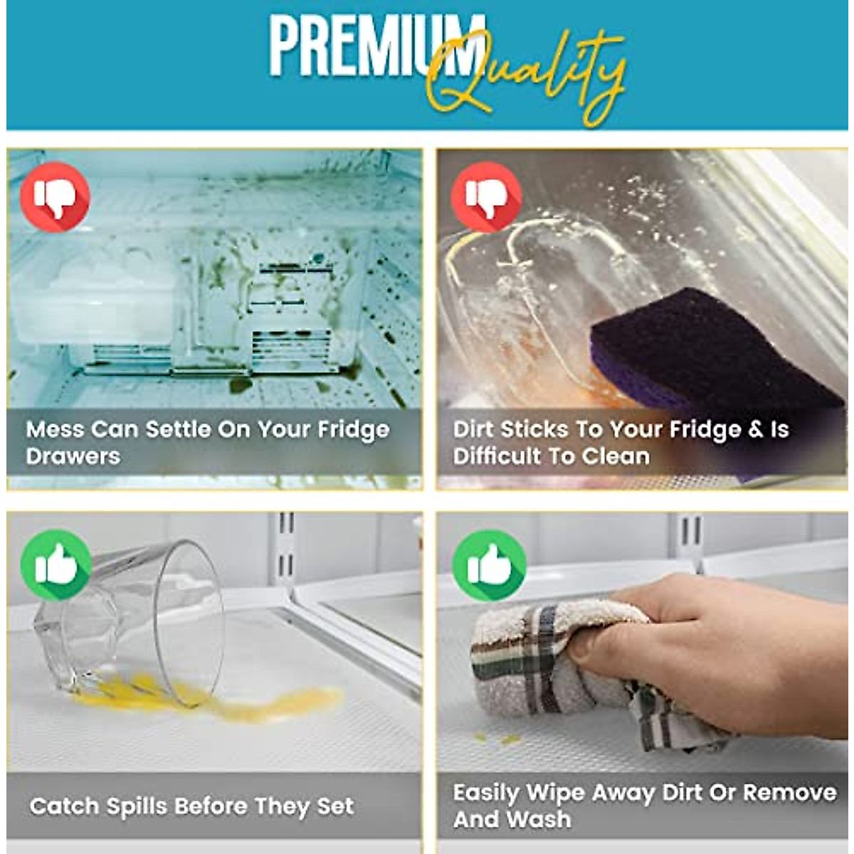 Refrigerator Liners for Shelves by Linda’s Essentials - Refrigerator Shelf Liners for Glass Shelves Protects Against Spills - Multi-Use Shelf, Drawer and Fridge Liners - BPA Free Clear