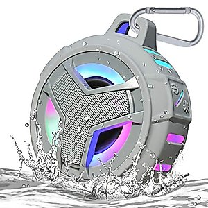 EBODA Shower Bluetooth Speaker, IPX7 Waterproof Portable Floating Speaker with Loud HD Sound, True Wireless Stereo Speaker with LED Light, 24H Play for Shower Pool Beach, Gifts for Men, Women - Gray