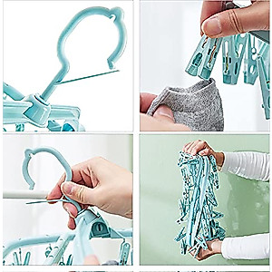 Radefasun Clip and Drip Hanger with 32 Clips Plastic Swivel Hook Portable Folding Drying Rack Baby Clothes Hanger Foldable Travel Accessories for Socks Bras Lingerie Towels Underwear Gloves (Blue, 32)