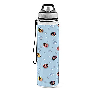 Fustylead Ladybugs 32 oz Tritan Water Bottle with Straw, Leakproof and BPA-Free Sport Water Bottle for Fitness, Gym & Outdoor