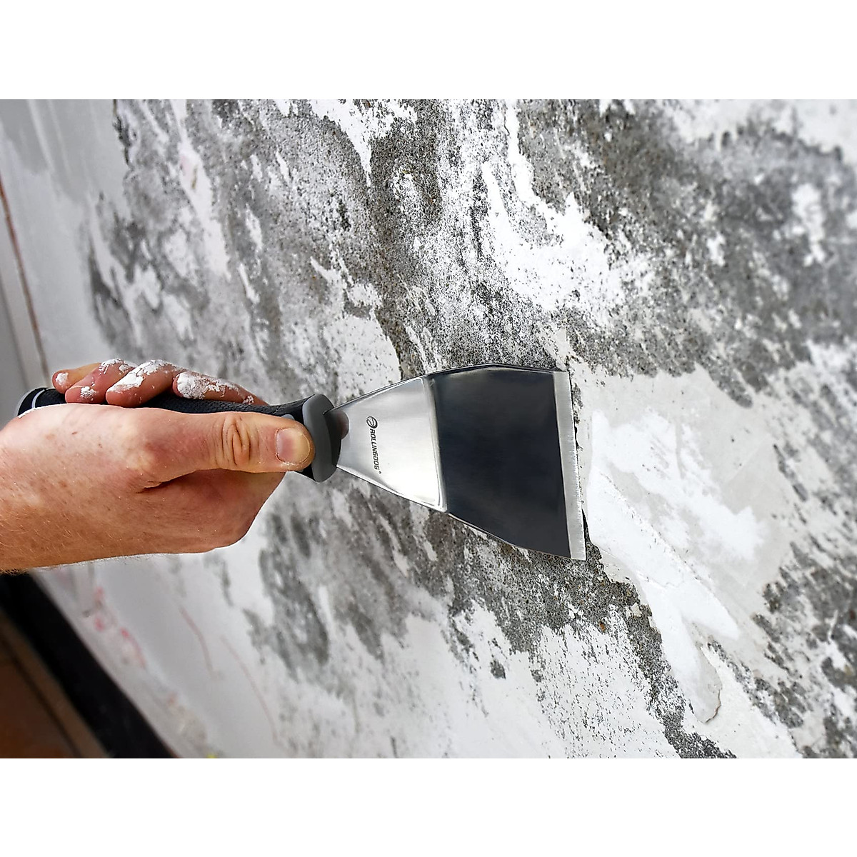 ROLLINGDOG 3 Inch Pole Scraper - Stainless Steel Bent Blade With Anti-Slip Rubber Handle, Heavy Duty Paint Remover Scraper Tool