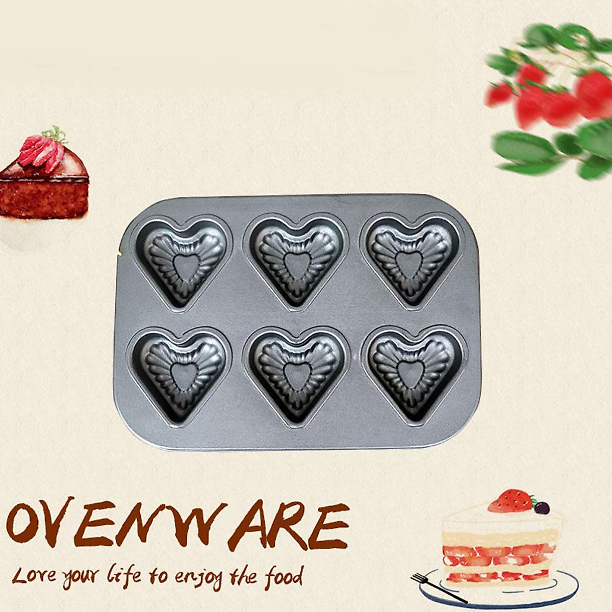 Luxshiny 6 Hole Metal Mini Cake Pan Muffin Baking Tray Pastry Heart Baking Tray Wedding Valentines Day Romantic Cupcake Tray