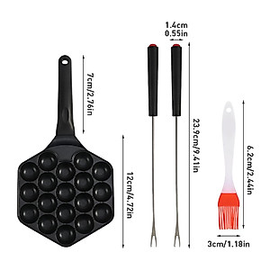 Takoyaki Grill Pan 18 Holes Takoyaki Maker Baking Pan,With Silicone Oil Brush,2pcs Barbecue Forks,1.5" Half Sphere Japanese Takoyaki Pan,for Making Takoyaki & Round Pancakes