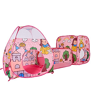 LTKX 3pc Kids Play Tent for Girls, Crawl Tunnel, Princess Tents for Toddlers, Indoor/Outdoor Pop Up Playhouse for Baby, Pink