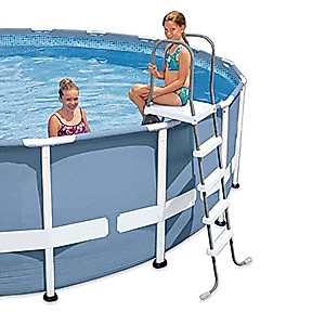 Intex 28067E Steel Frame 52" Pool Entry Step Ladder with Secure Non ...