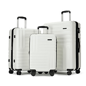 PRIMICIA GinzaTravell PC+ABS suitcase Spinner Wheels scratch-resistant Lightweight Spinner Expandable Suitcase, Universal wheel, TSA lock (White, 3-Piece Set(20"/25"/29"))