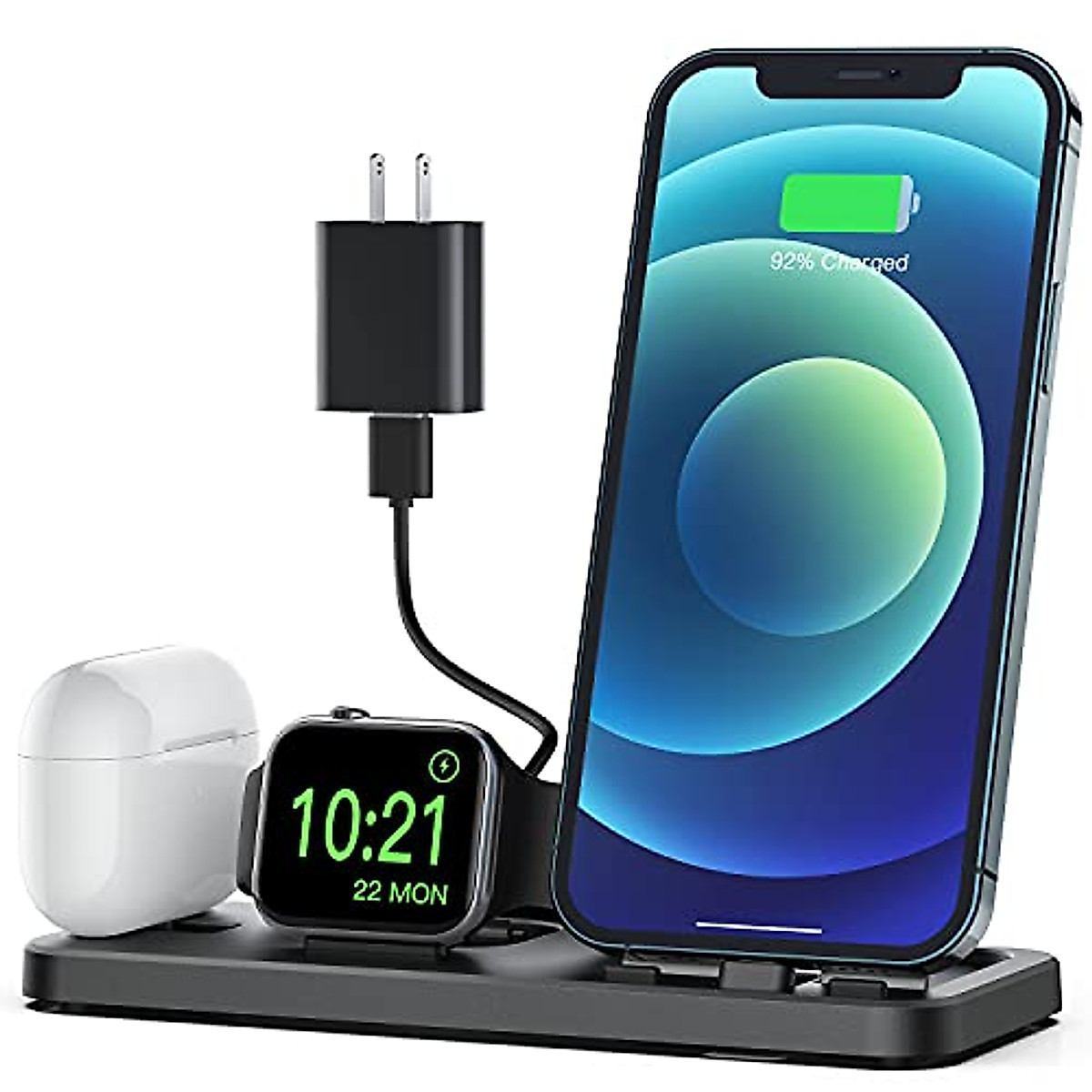 CEREECOO Portable Charging Station for Apple Products Foldable Charger Stand for iWatch 7/6/SE/5/4/3/2/1 Charging Stand for iPhone AirPods Pro/3/2/1 Charging Dock Holder (Black)…