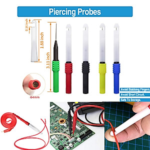 Testeronics 47 in 1 Back Probe Kit with 6 Pockets Roll Up Tool Bag |5 PCS Wire Piercer with Cover| 20 PCS Back Probe Pin | 10 PCS 4mm Banana Plug to Alligator Clip Circuit Test Lead 39.37 inch