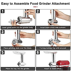 LOCULL Metal Food Grinder Attachment for KitchenAid Stand Mixers, Durable Food Grinder Attachment for KitchenAid, Accessories Includes Two Sausage Stuffer Tubes, 3 Grinding Blades, Cleaning Brush