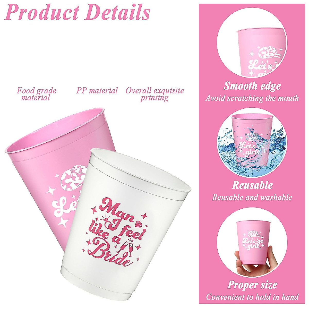 24Pcs Let's Go Girls Cups Retro Bachelorette Themed Party Supplies Reusable Plastic Cups White and Pink for Cowgirl Bridal Shower 12oz Tumblers for Last Rodeo Western Wedding Party Favors Decorations
