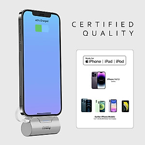 Miady 5000mAh Mini Portable Charger for iPhones, MFI-Certified Portable Phone Charger, Backup Battery Pack Charger Compatible with iPhone 14/13/12/11/X/XS/XR/8/7/6/5 Series (Silver)