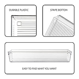 4 Pack 12"x 6" Large Size Clear Plastic Desk Drawer Organizer Tray Bathroom Office Kitchen Utensils Silverware Gadgets Dividers Desk Drawer Storage Bins Container for Dresser Cosmetic Makeup