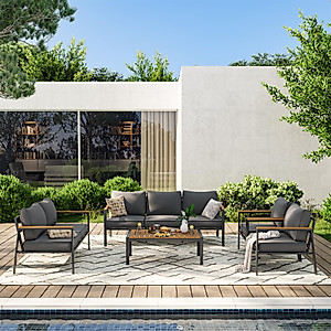 Amopatio Aluminum Patio Furniture Sofa,All-Weather Metal Outdoor Sofa,Modern 2-Seat Couch with Waterproof Covers,Dark Grey (ONLY LOVESEAT)