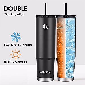 COKTIK 40 oz Insulated Tumbler with Straw, 3 Lids (Straw/Flip), Vacuum Insulated Travel Mug Stainless Steel Tumbler(1Pack,Black)