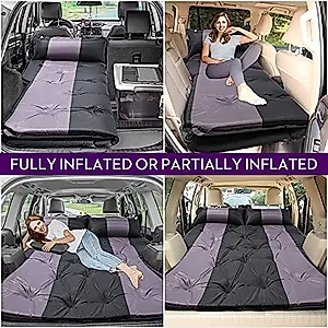 Lohang Thickened and Double-Sided SUV Air Mattress Outdoor Car Travel Air Bed Multi-Function Self Inflatable Sleeping Pad with Pump Portable Camping Mattress for Family, Suv Mattress02 Dark Grey