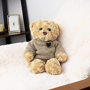 Perfect Memorials Large Teddy Bear Cremation Urn (Tan, 15 Cu/in) - Beautiful Memorial Bear Keepsake for Lost Pet, Human Ashes/Red Fabric Heart/Made with Care