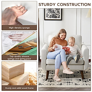 ELUCHANG Accent Chair Set of 2, Oversized Mid Century Modern Chair Living Room Chairs, Soft Linen Fabric Sofa Chairs Upholstered Arm Chair Comfy Chair for Bedroom Apartment (Creamy White)