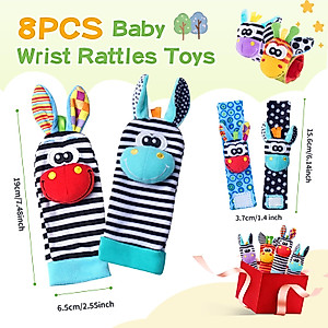 Baby Wrist Rattles Foot Finder Socks Set, Wrist Rattle Arm Hand and Rattle Leg Ankle Socks, Newborn Soft Sensory Toys, Baby Socks Infant Wrist Rattles for Babies 0-6 Months, Baby Gift 0-6 6-12 Months