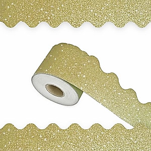 65Feet Bulletin Board Borders, Shine Scalloped Borders Bulletin Board Border Decorative,Trim Poster Borders Classroom Decoration for School, Classroom Decoration Strips (Gold)…