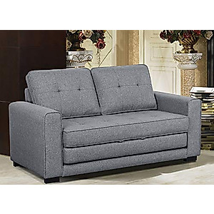 Container Furniture Direct Linen Mid Century Modern Living Room Squared Arm Fold Out Sofa Bed, 58", Pewter