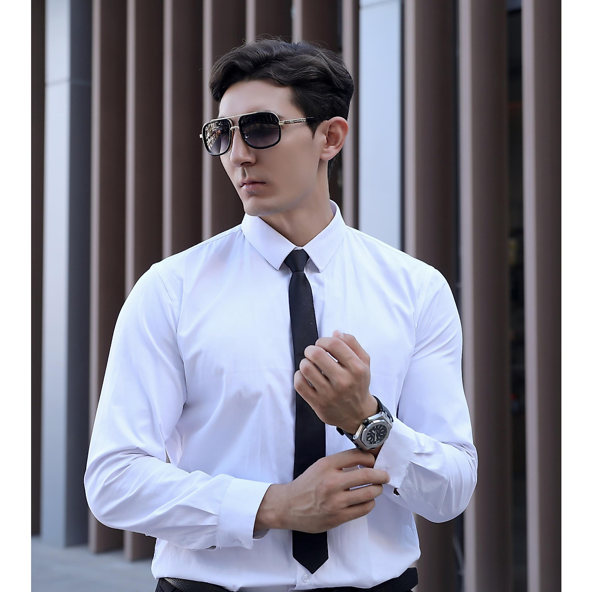 FEISEDY Retro Trendy Aviator Sunglasses Women Men Classic Vintage Square Sunglasses 70s Large Metal Shades B2321