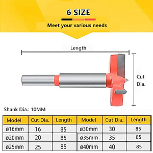Jvedo Forstner Bit Set 6 pcs, Wood Drill bit Set, Carbide Steel Woodworking Hole Saw Set, Wood Cutter Auger Opener Non-Slip Shank Drilling Hinge Cutting Tool