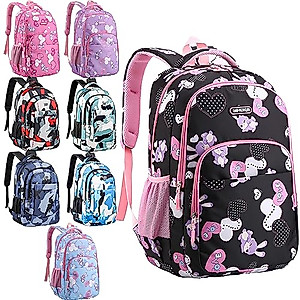 PerKoop 8 Pieces Backpacks Boys and Girls 17 Inch School Bag Bulk Printed Student Backpacks with Adjustable Padded Straps and Bottle Holder for Back to School Elementary Middle High School, 8 Color
