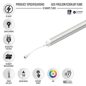 LEDMyplace 32W 5ft LED Freezer/Cooler Tubes T8 V-Shape, 4200 Lumens, 5000k Daylight White, 180° Beam Angle, 100-277V, Tube Lights for Supermarkets Freezer, Grocery Stores, Commercial Freezer Lights
