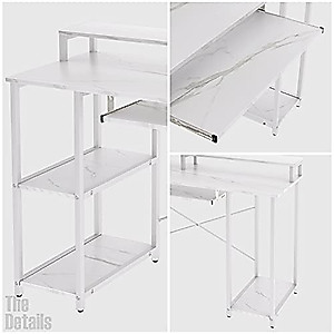 TOPSKY Computer Desk with Storage Shelves/24.5in Keyboard Tray/Monitor Stand Study Table for Home Office(54*19inch, White Marble Texture)
