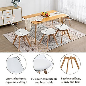 ANOUR Modern Dining Chairs Set of 4, Clear Kitchen Chairs, Acrylic Accent Seat Cushions Made PU Leather and Solid Beech Legs, Suitable for Room, Living Bedroom