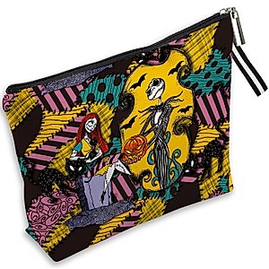TTBDKKDM Nightmare Before Christmas Makeup Bag Halloween Theme Jack and Sally Cosmetic Bag for Women Portable Makeup Pouch Waterproof Travel Toiletry Storage Bag with Zipper